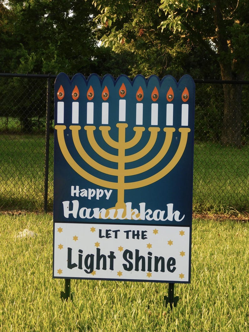 Lighted Wood Menorahs Outdoor Decor Yard Art, Let the Light Shine Happy ...