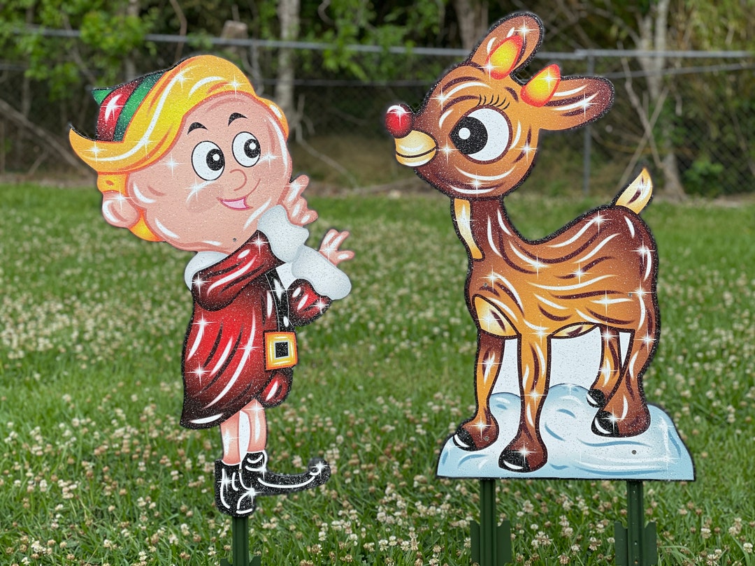 Christmas Yard Art Rudolph and Hermie Yard Art Christmas Outdoor Wooden ...
