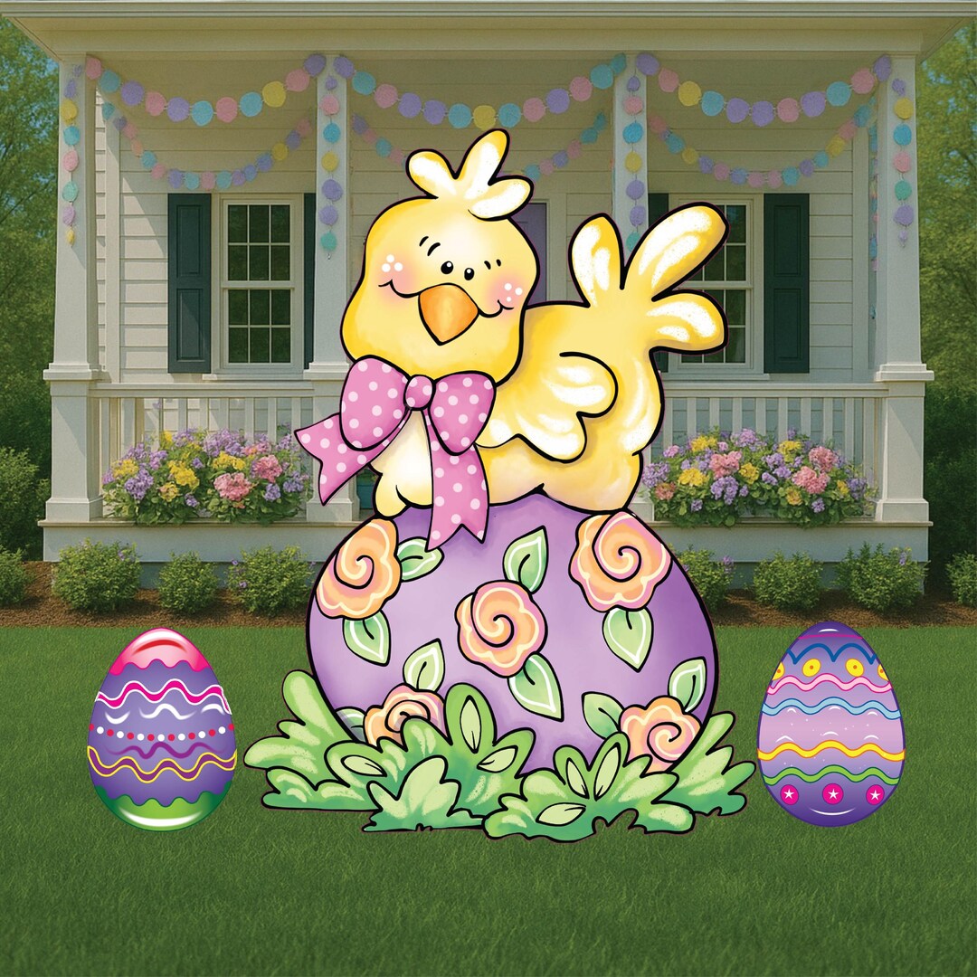 Whimsical Easter Chick, Cute Easter Egg Yard Sign, Outdoor Easter Yard ...