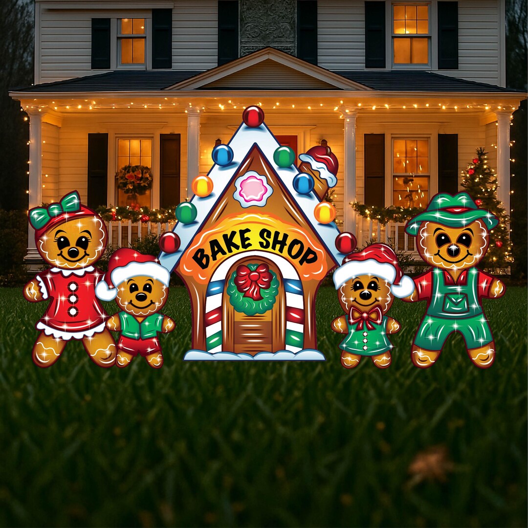 Lighted Gingerbread Bakery Christmas Yard Cutouts SET OF 5, Gingerbread ...
