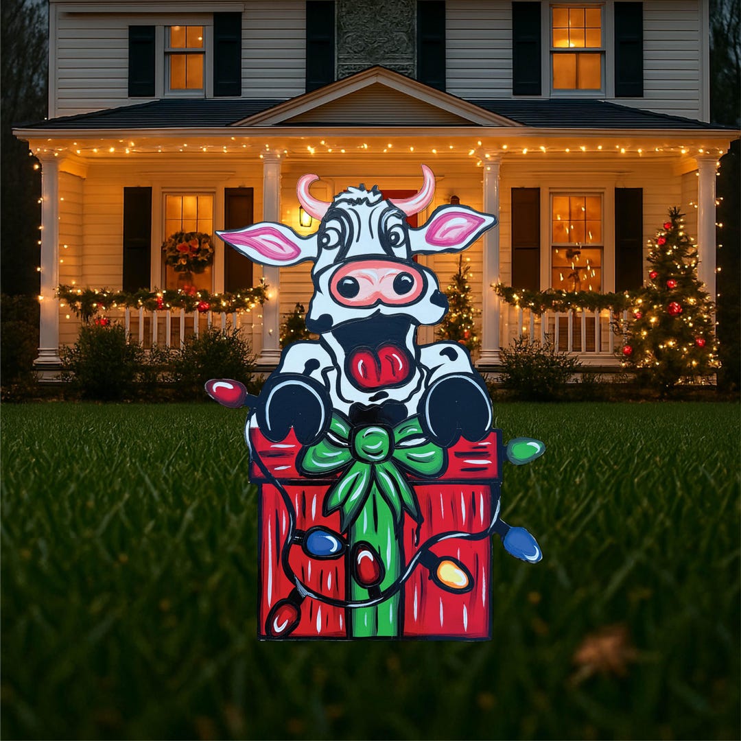 Cow Christmas Yard Signs, Outdoor Christmas Decor Funny Cow Yard Art ...