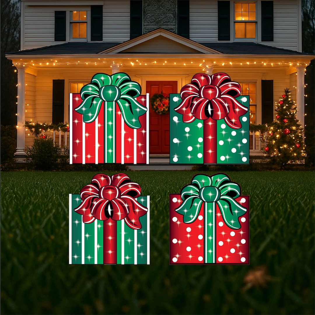 Cute Christmas Presents Wood Signs for Yard SET OF 4, Christmas Garden ...