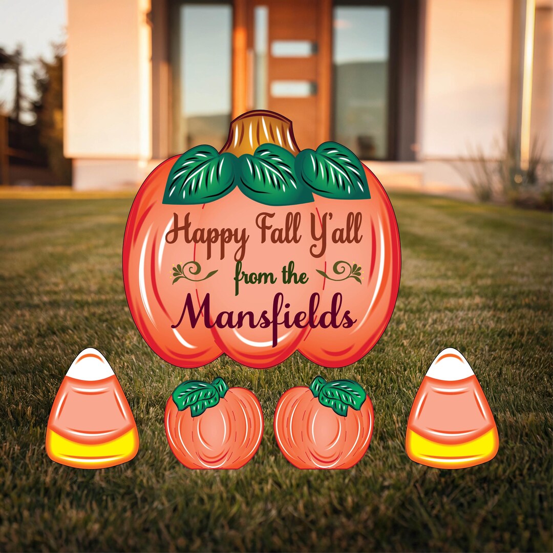 Personalized Happy Fall Y'all Pumpkin Yard Decor, Fall Garden Stakes ...