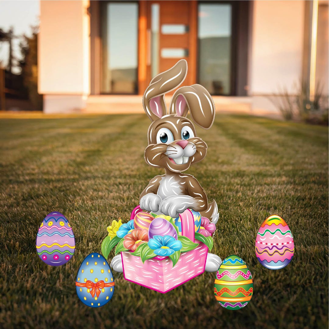 Cute Easter Bunny Yard Art Garden Decor, Colorful Easter Eggs for ...