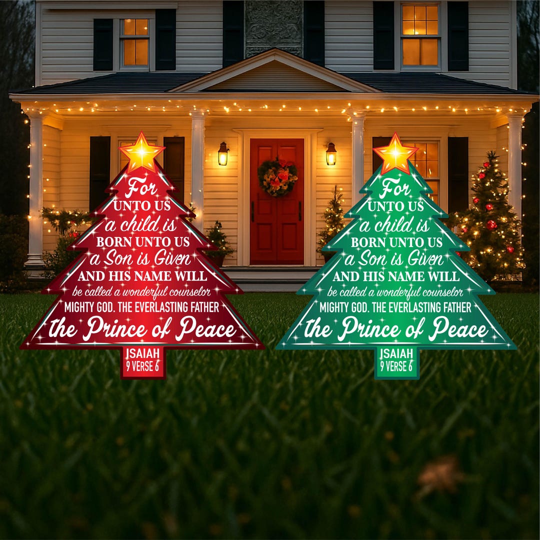 Isaiah 9:6 Christian Christmas Yard Sign, Lighted Christmas Tree ...