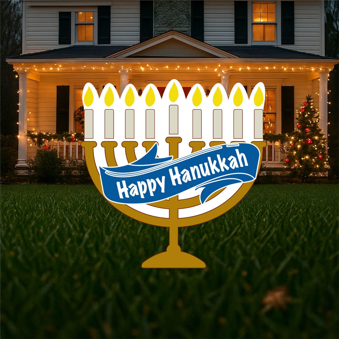Lighted Outdoor Chanukah Menorah Handmade, Happy Hanukkah Yard Signs ...