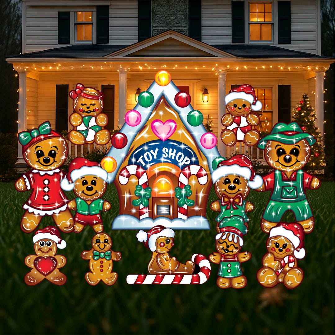 Lighted Gingerbread Town Square Cute Christmas Outdoor Displays SET OF ...