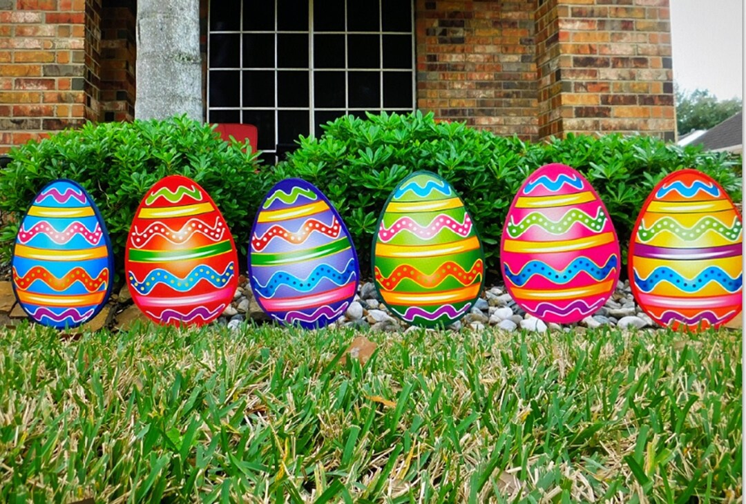Easter Yard Decor see Video 6 Piece Wooden Easter Eggs Easter Outdoor ...