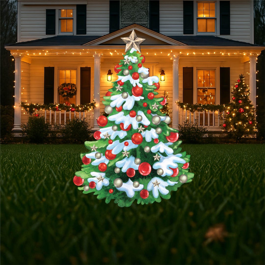Snowy Christmas Tree Wood Signs for Outside Christmas Decorations ...