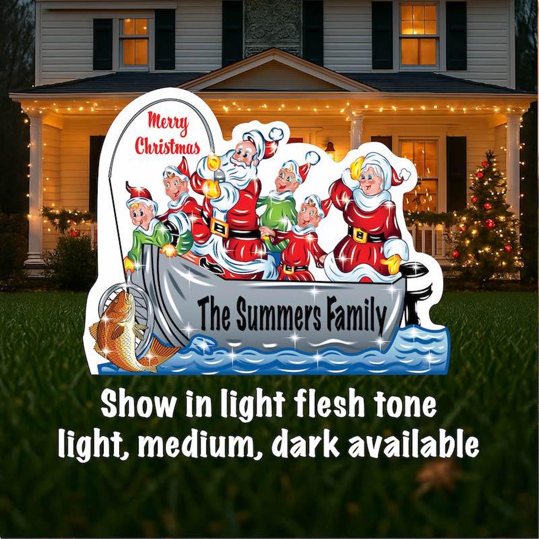 Personalized Fishing Santa Yard Cutouts, Outdoor Santa Claus Wood Decor ...