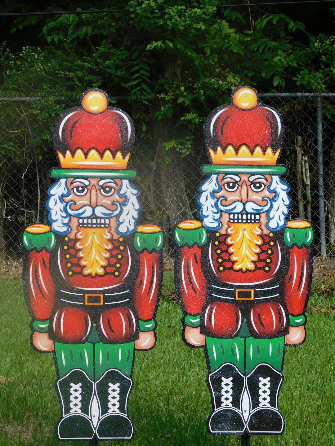 Christmas Yard Art 2 Piece Nutcracker Set Outdoor Vinyl 46 Inches Tall X 19 Inches Wide Wooden ...