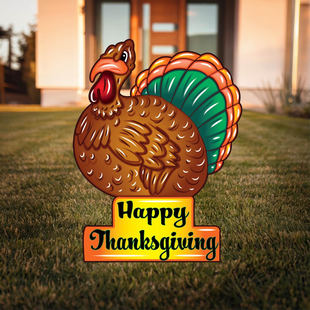 Wild Turkey Garden Signs With Stakes, Happy Thanksgiving Yard Art Wood ...