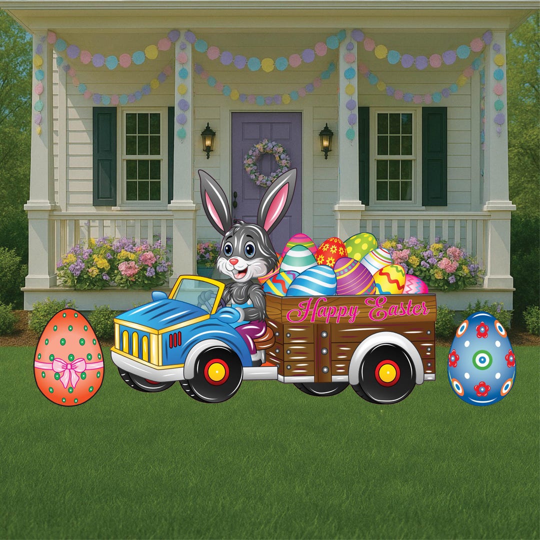 Cute Easter Bunny Yard Art, Colorful Easter Yard Sign, Outdoor Easter ...