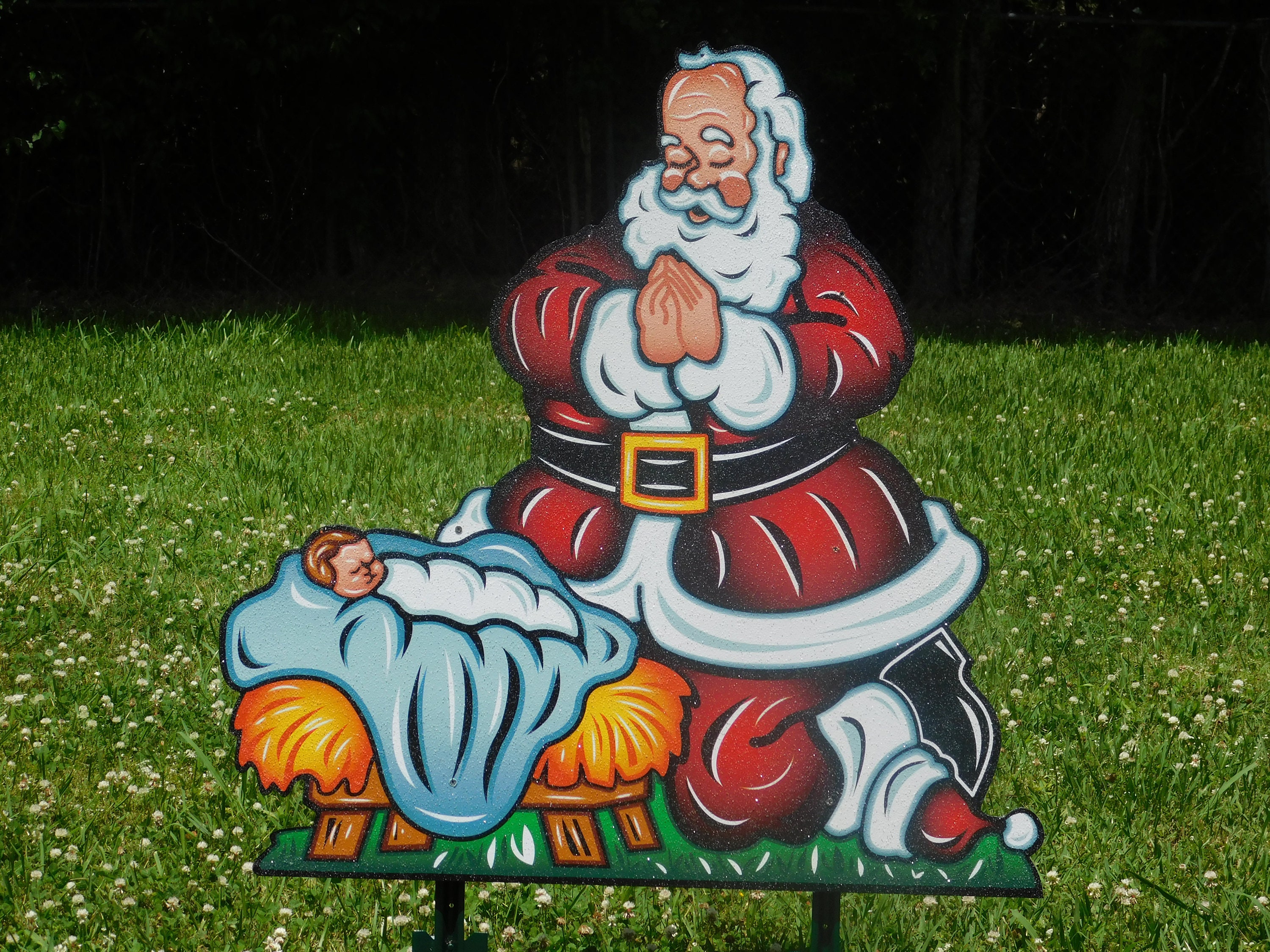 Christmas Yard Art Praying Santa over Baby Jesus Christmas | Etsy