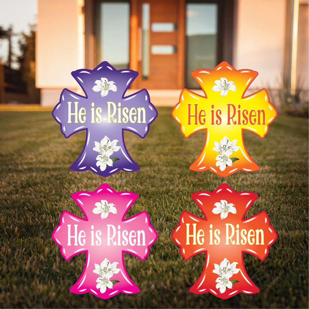 He is Risen Yard Stake, Easter Cross Religious Easter Lawn Decorations ...