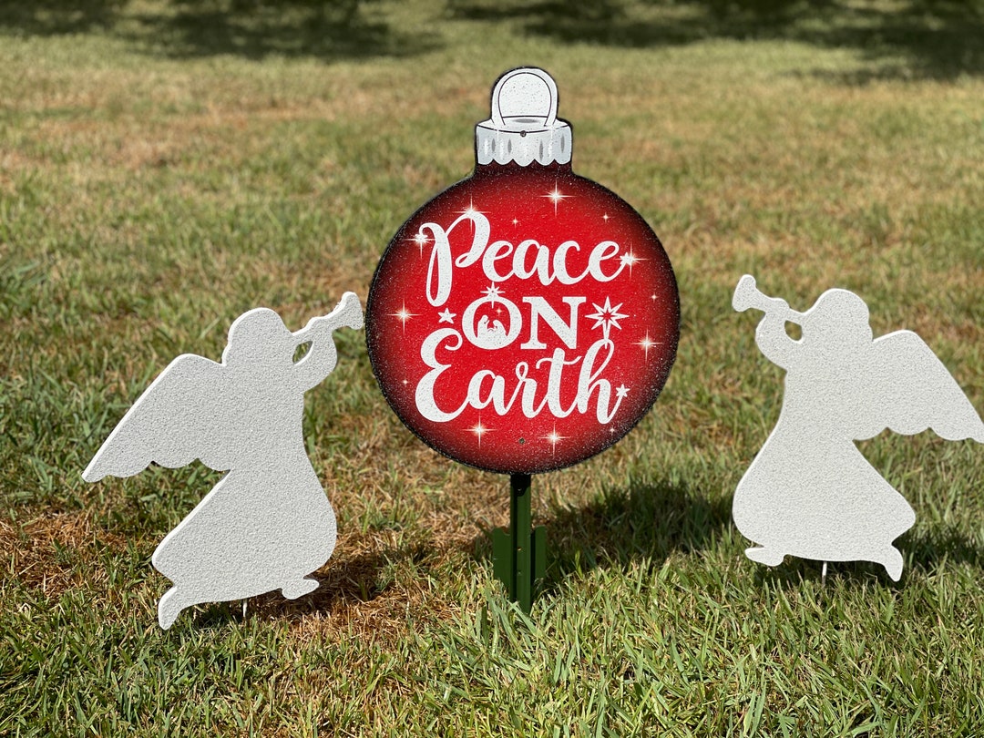 Christmas Yard Art Joyful Peace on Earth Red Christmas Bulb Yard Sign ...