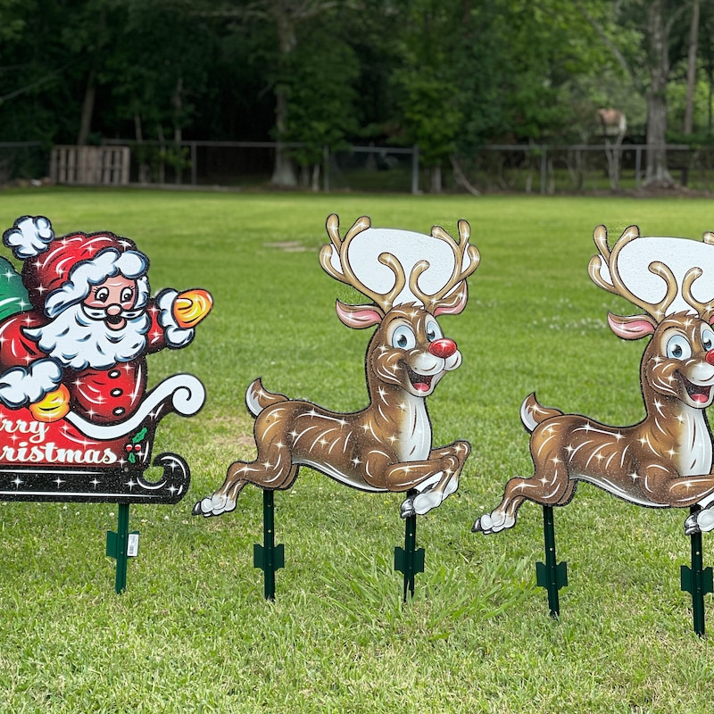 Santa and Reindeer Outdoor Decoration - Etsy