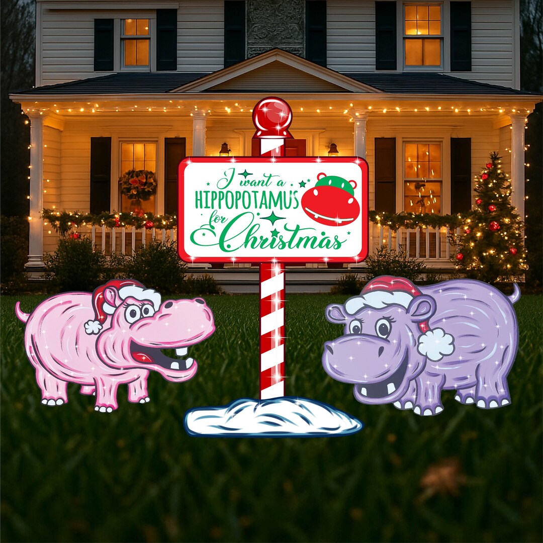 Christmas Hippo Yard Decorationnull