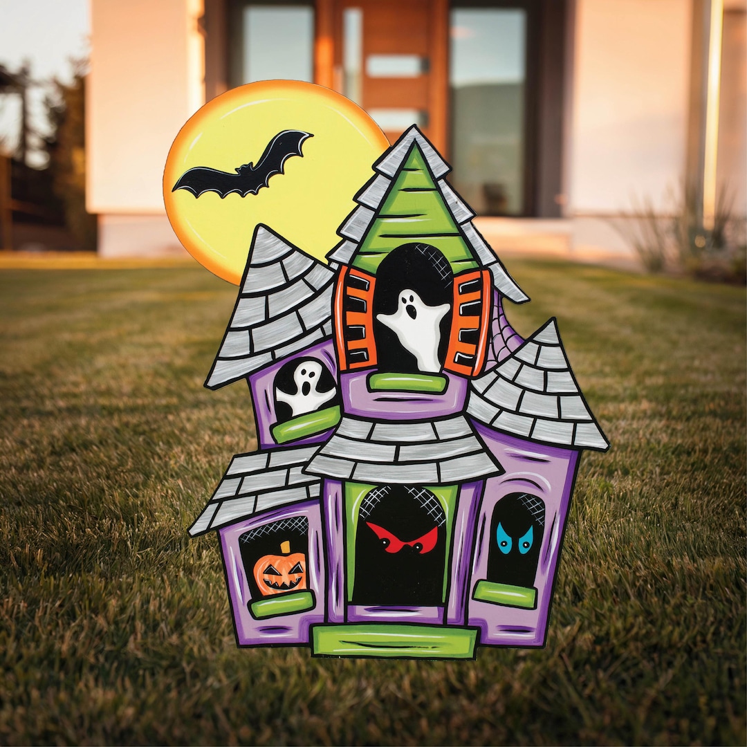 Haunted House Halloween Yard Decorations Wood Yard Stakes, Not so Scary ...