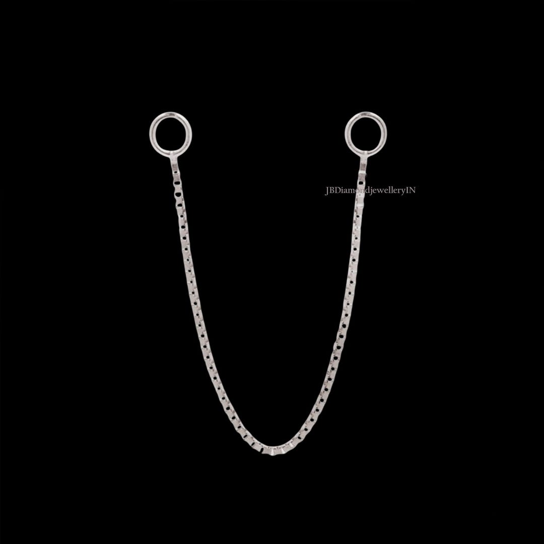 14K Gold Double Piercing Chain Connector | Minimal Box Chain Earring ...