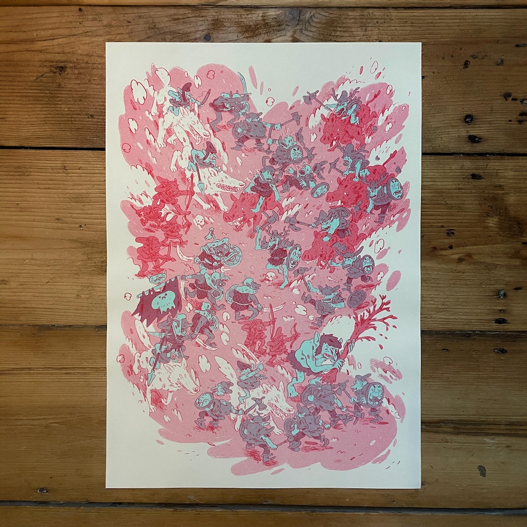 Orc Battle - Risograph Print (NEW COLOURS!) - Etsy