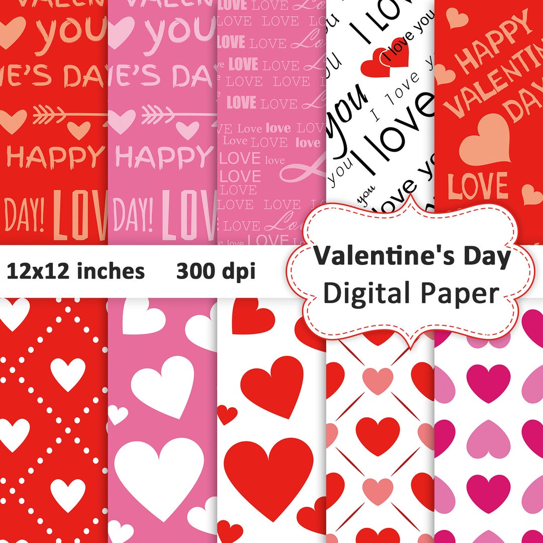 Valentines Digital Papers, Instant Download, Digital Paper Valentine's ...