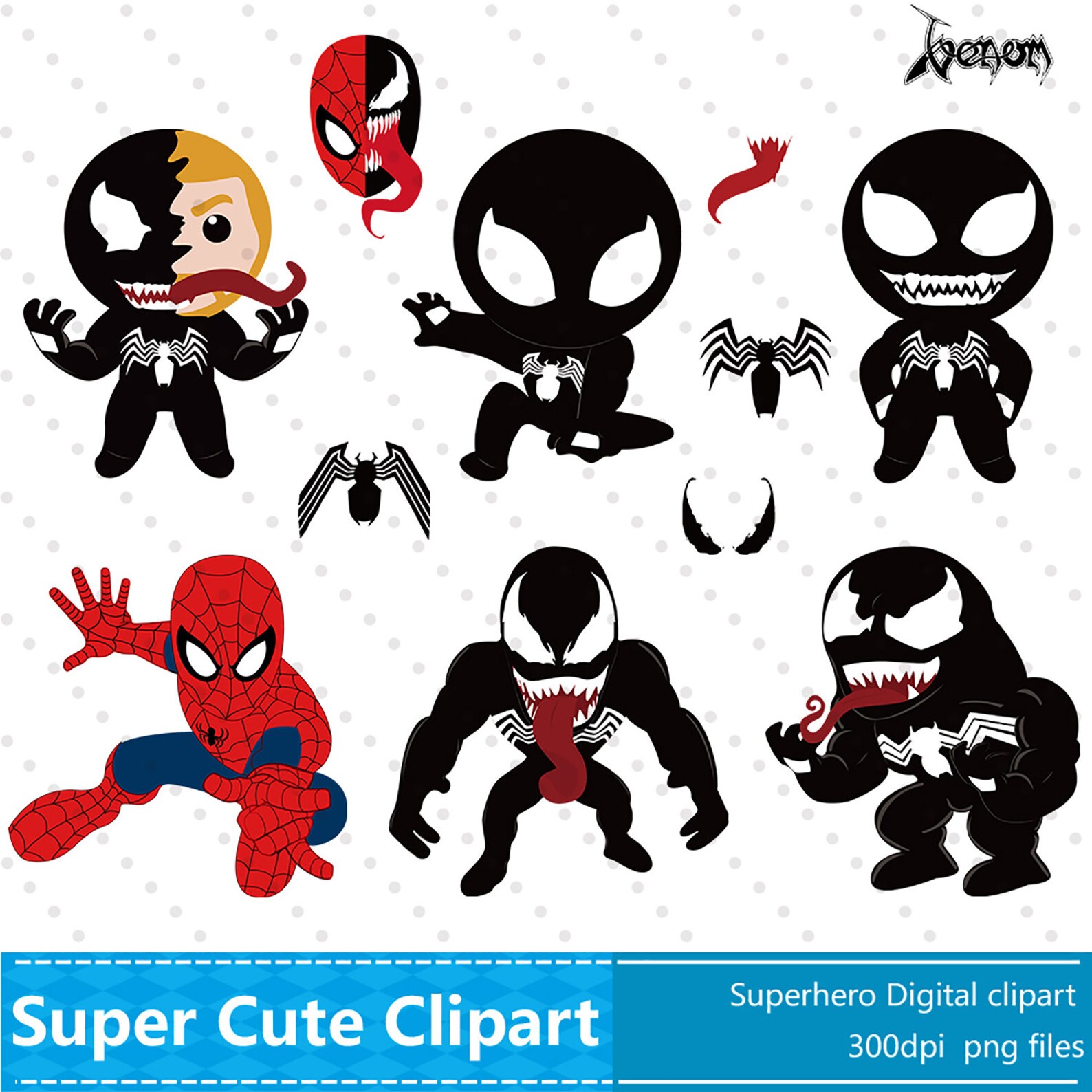 Venom Clipart,clip Art and Digital Paper Set， Superhero Venom Clip Art ...