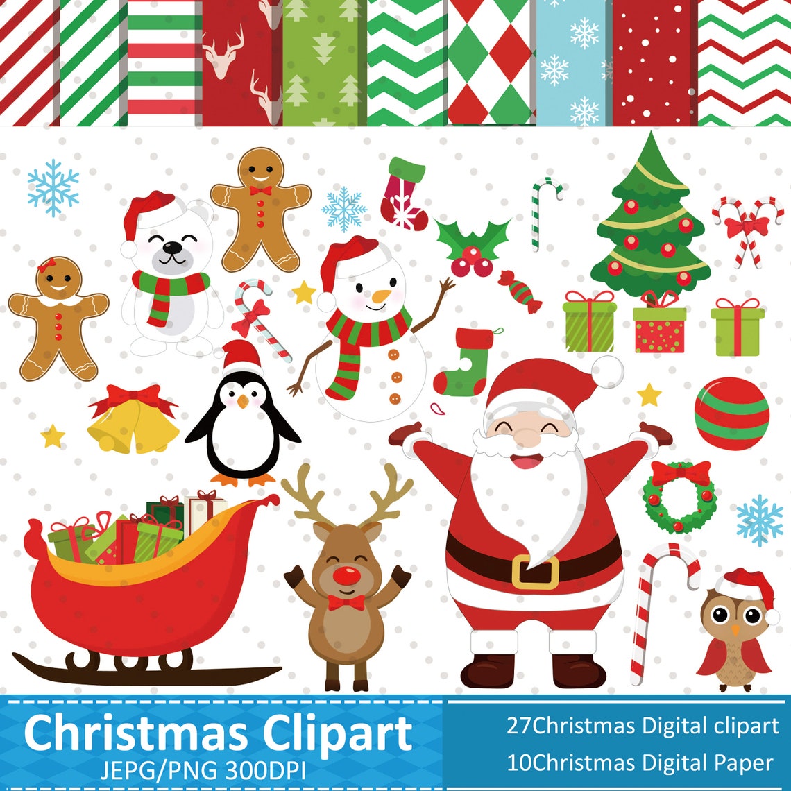 Christmas Clipart,clip Art and Digital Paper Set,merry Christmas Images ...