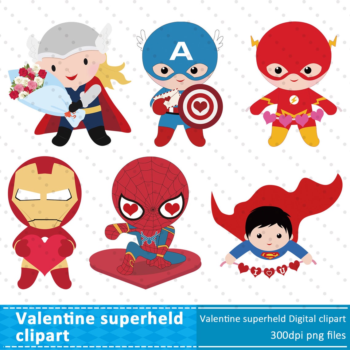 Valentine Superhero ClipartValentine ClipartSuperhero | Etsy