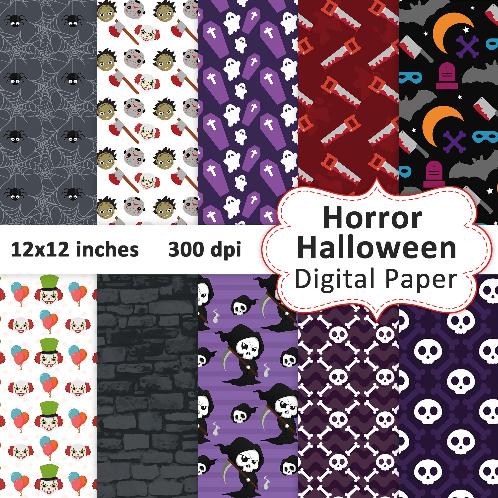 Horror Halloween Digital Papers, Instant Download,magic Themed Birthday ...