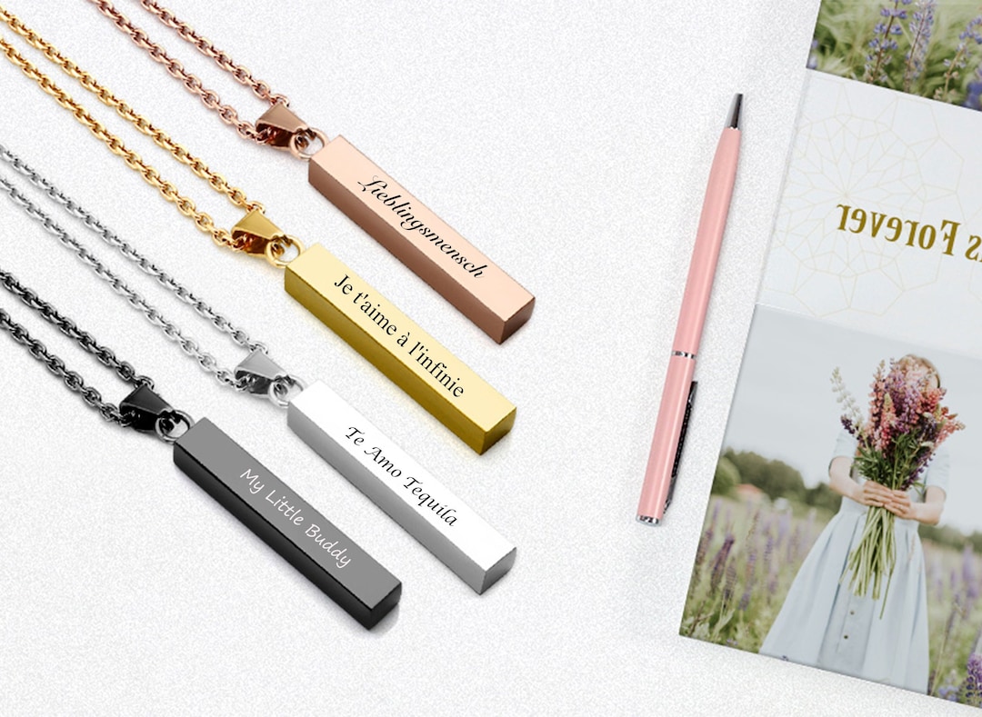 Personalized Couple Necklace for 2/ Silver Bar Necklace/ Men - Etsy