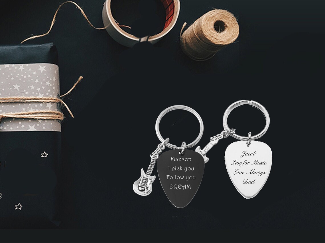 Guitar Pick Key Chain Custom Guitar Pick Message - Etsy