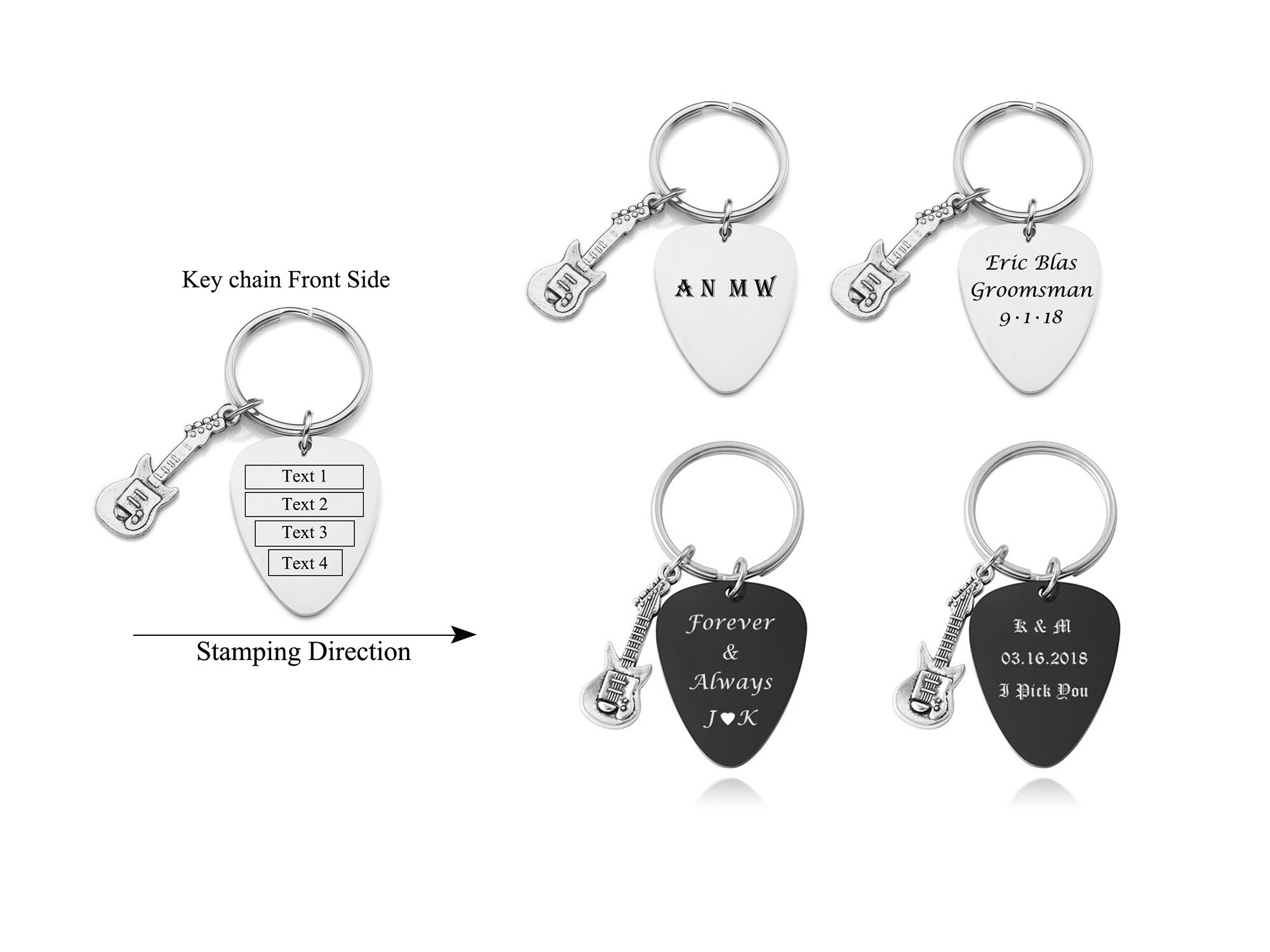 Guitar Pick Key Chain Custom Guitar Pick Message - Etsy