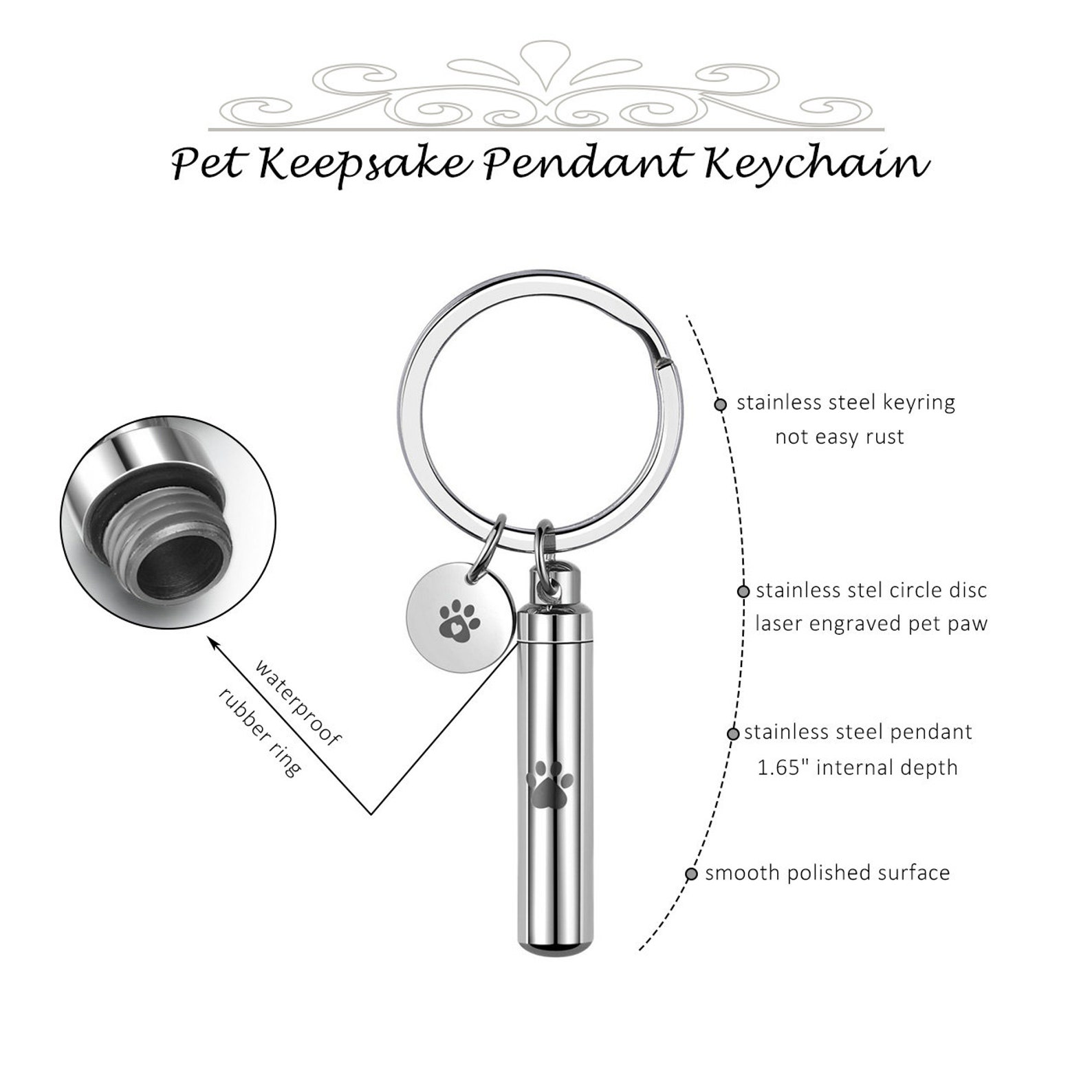 Custom Paw Print Urn Keychain, Memorial Keyring, Cremation Jewelry, Ash ...
