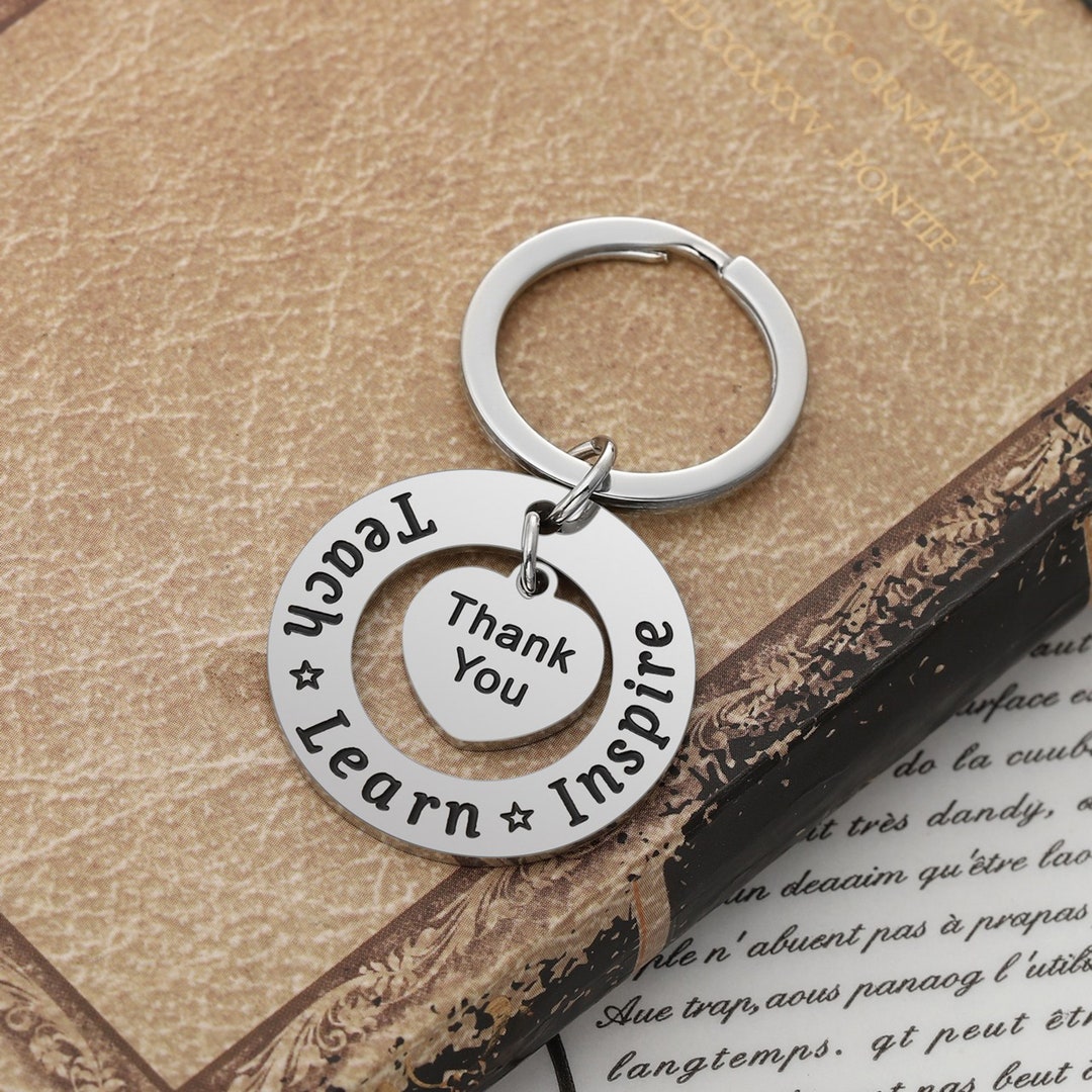 Personalized Inspirational Keychain, Thank You Keyring, Teach Learn ...