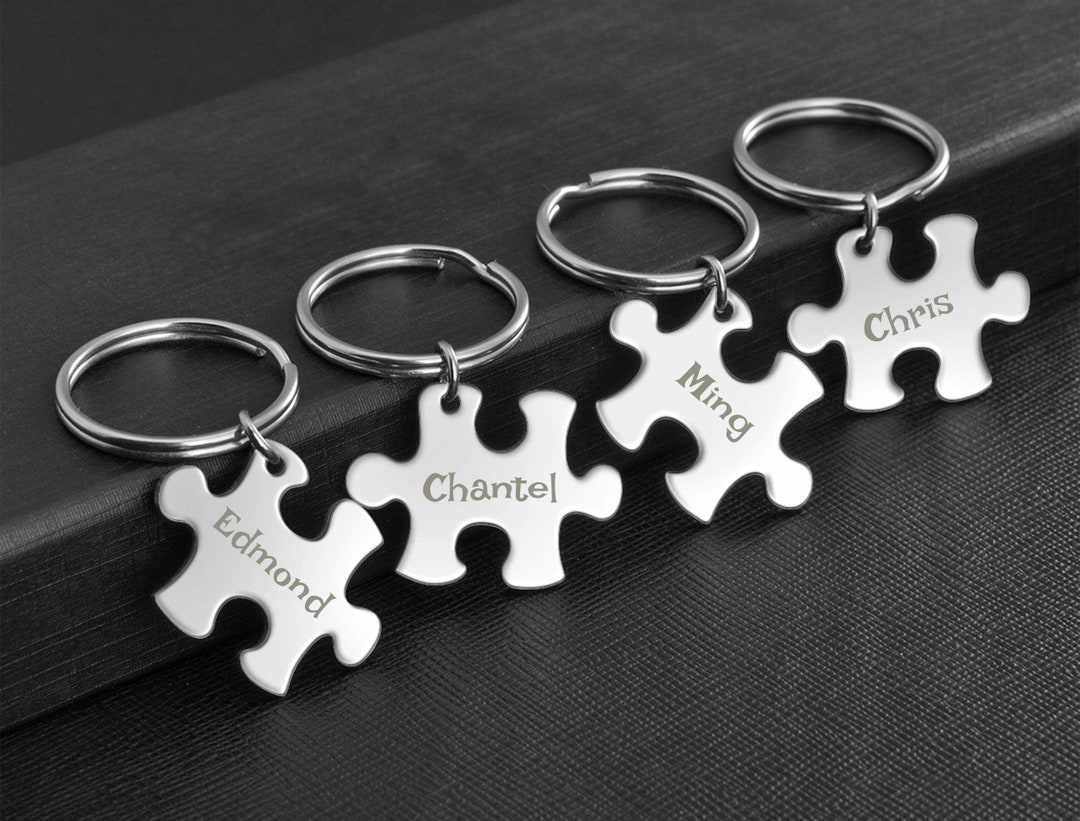 Personalized Jigsaw Puzzle Piece Key Chains Set of 4, Family Keychain ...