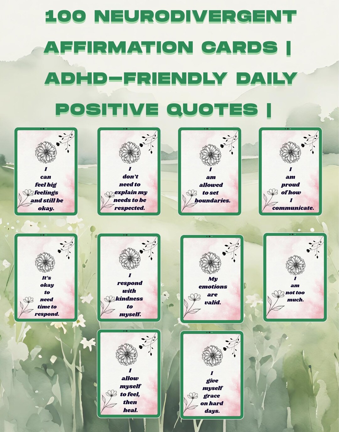 ADHD Affirmation Cards for Overwhelmed Women | 100 Printable & Digital ...