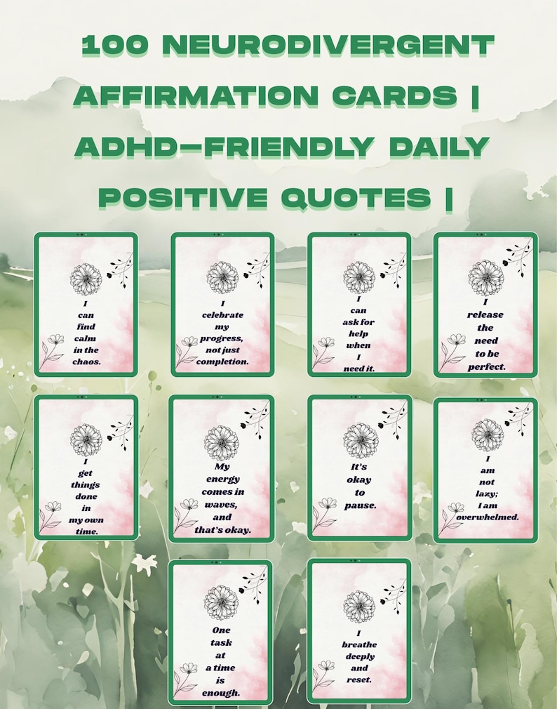 ADHD Affirmation Cards for Overwhelmed Women | 100 Printable & Digital ...
