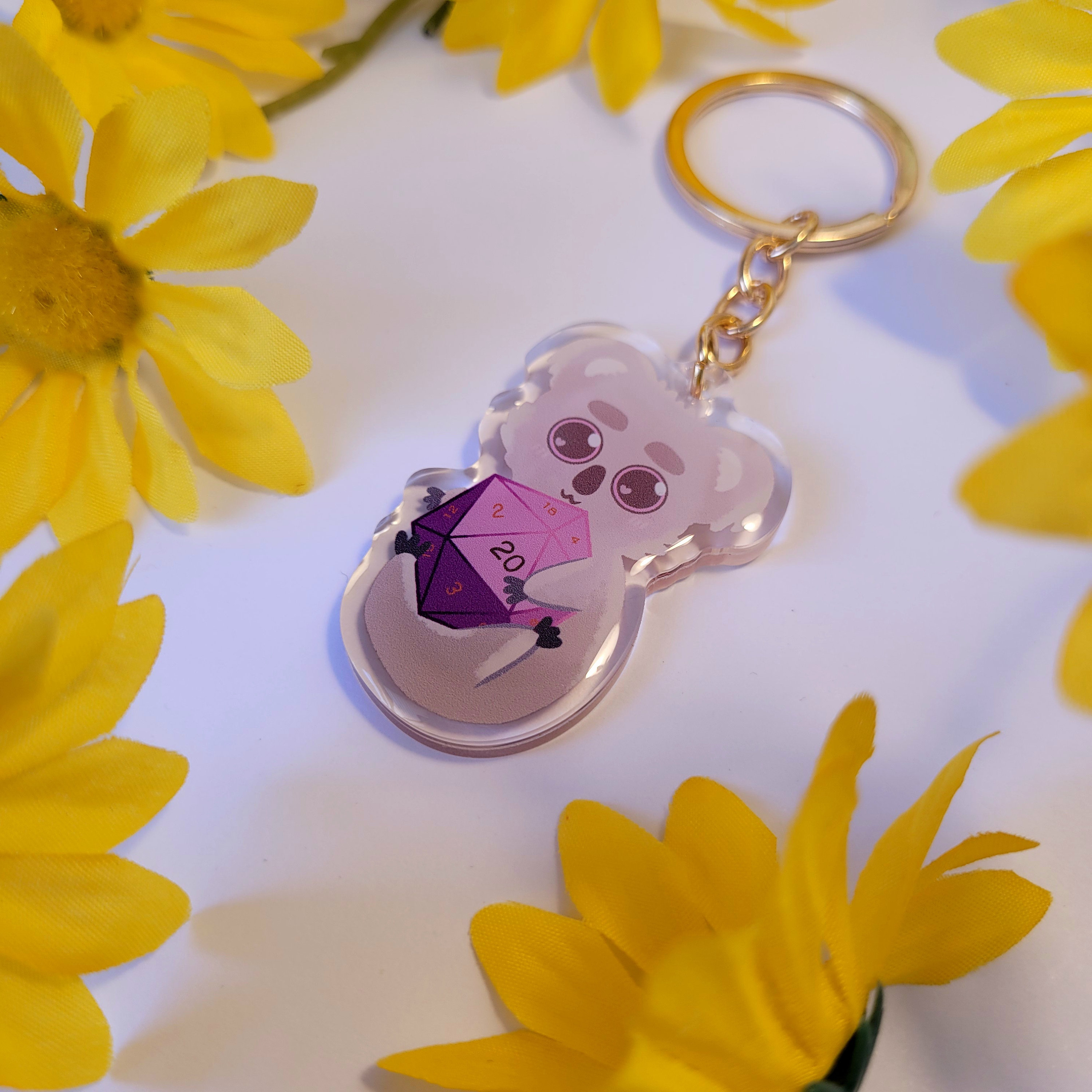 Dandd Koala Keychain Acrylic Cute Dnd Adorable D20 Dice Etsy