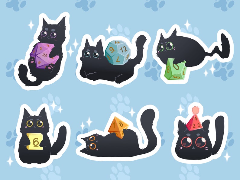 D&D Cats - Glossy Stickers // Dnd, Dice, Cute, Animal, Fantasy, Ttrpg ...