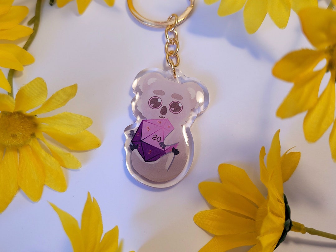 D&D Koala Keychain // Acrylic, Cute, Dnd, Adorable, D20, Dice, Charm - Etsy