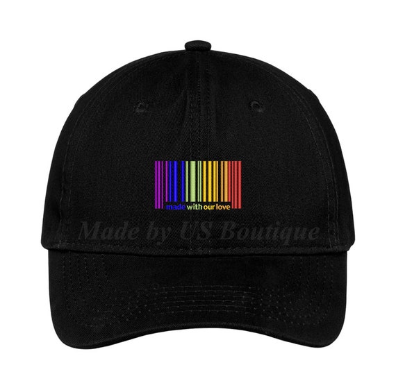 Rainbow Barcode Hat Made With Our Love Embroidered Baseball | Etsy
