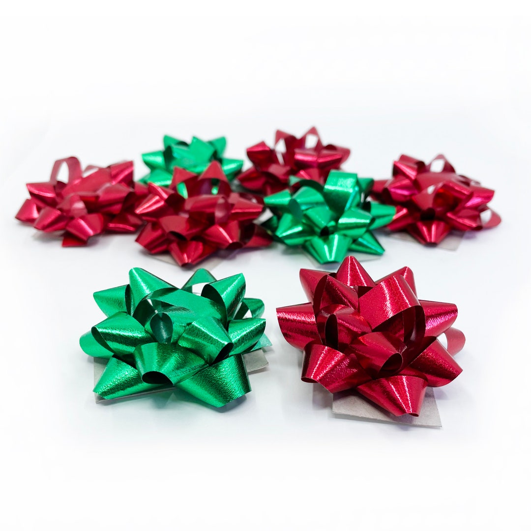 200PC Small Star Gift Bow Assortment Red and Green Christmas Holiday ...