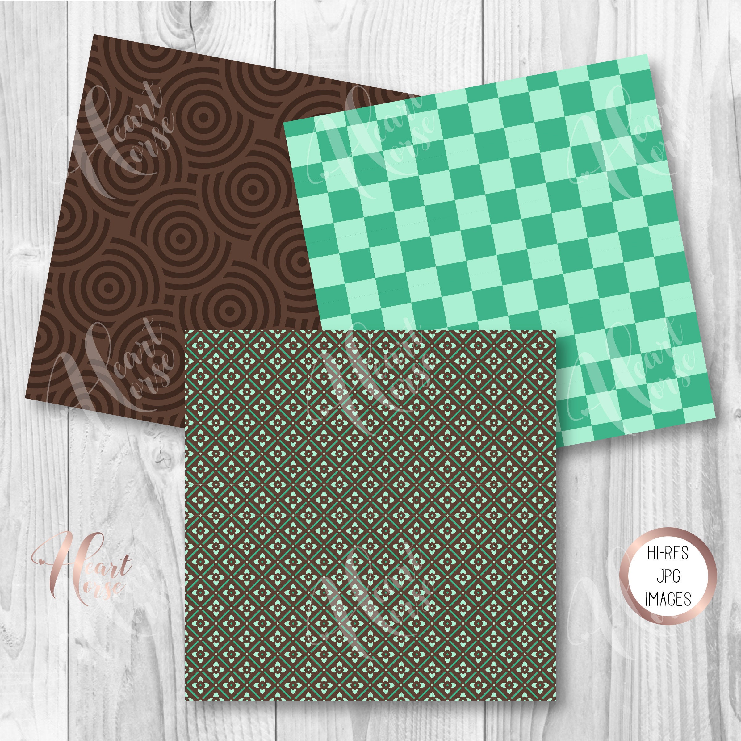 Mint Chocolate Digital Papers, Brown and Green Luxury Backgrounds ...