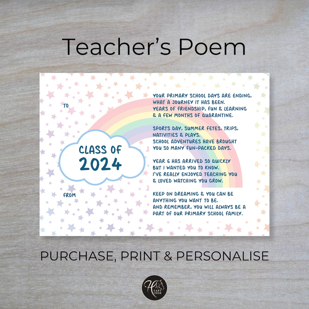 2024 Teacher's Poem, Year 6 Primary School Leavers 2024, Student Gift ...