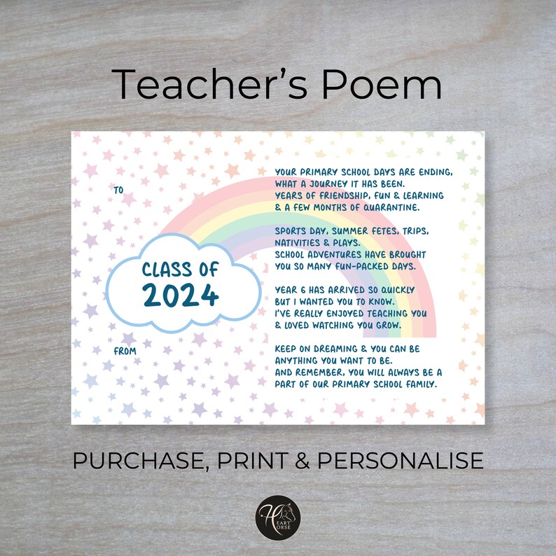 2024 Teacher's Poem, Year 6 Primary School Leavers 2024, Student Gift ...
