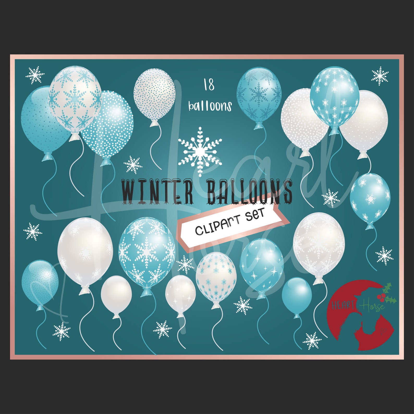 Winter Balloons Clipart Set, Snowflake Decorations, Festive Balloons ...
