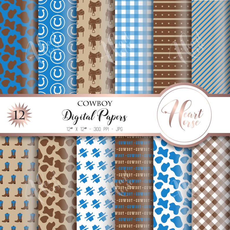 Cowboy Digital Papers, Western Backgrounds, Rodeo Textures, Seamless ...