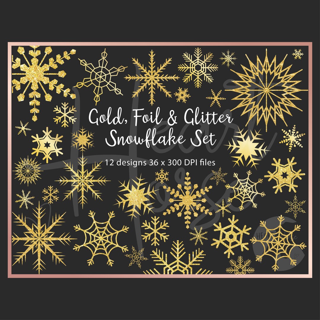 Gold Snowflakes Clip Art Set, Gold Glitter, Gold Foil, Golden ...