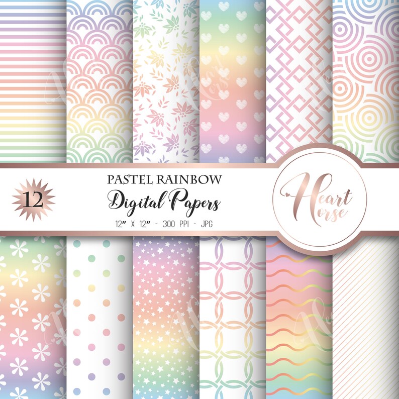 Pastel Rainbow Digital Papers, Luxury Backgrounds, Rainbow Texture ...